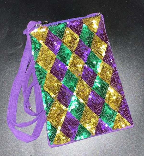 Mardi Gras Sequin Harlequin Diamonds Shoulder Bag Mask Gold Cross Body ...