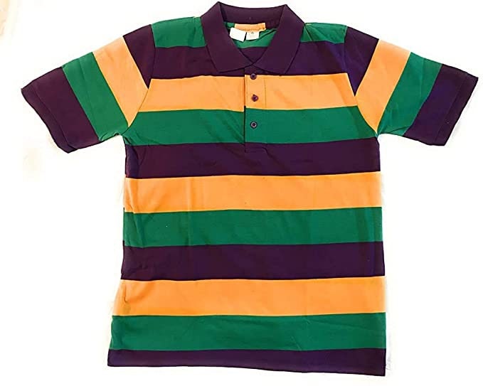 Mardi Gras Short Sleeve Striped Polo Shirt, Adult Parade Wear on Luulla